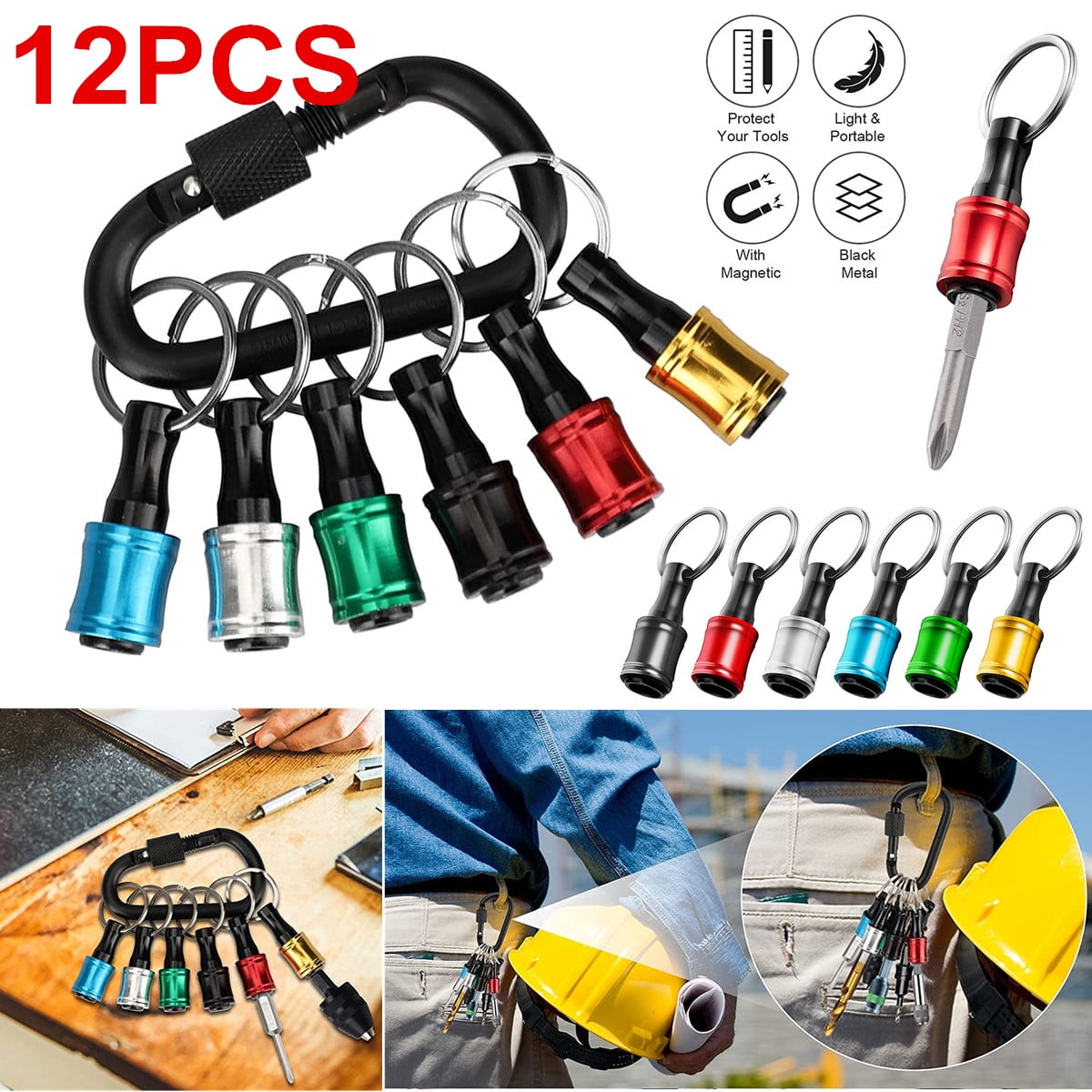 12 PCS 1/4" Hex Shank Quick Release Keychain Screwdriver Drill Bit ...