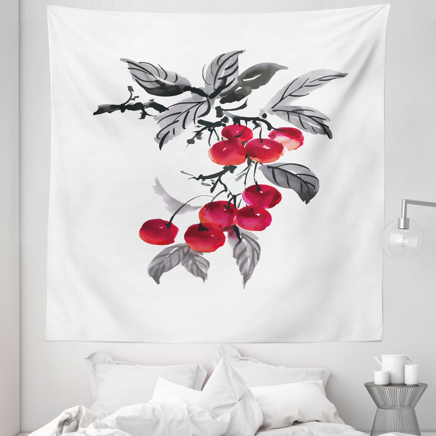 Rowan Tapestry, Branch of Rowan with Fruit in Watercolor Mountain Wild ...