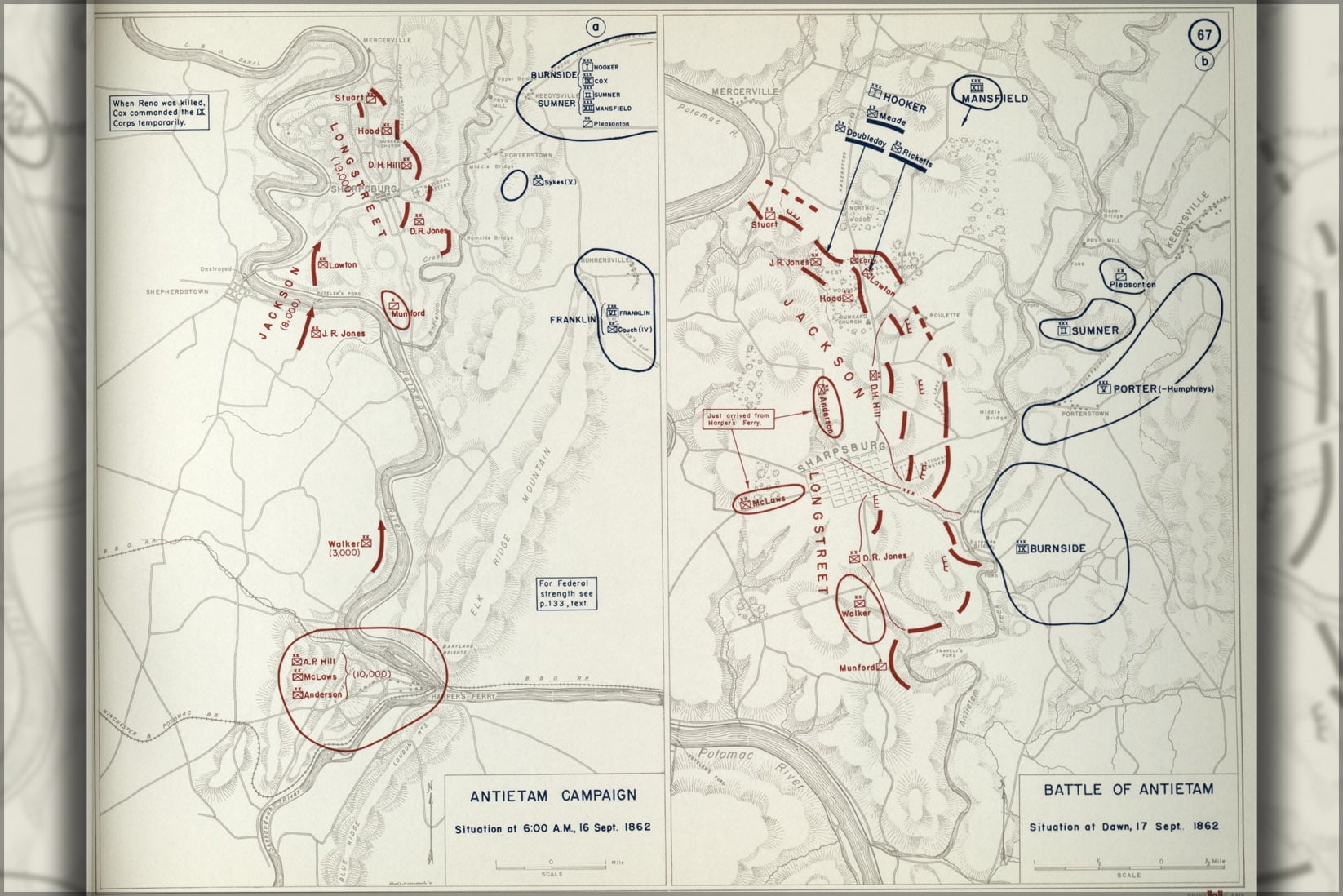 24"x36" Gallery Poster, Civil War battle map of Antietam Campaign, 1862 ...
