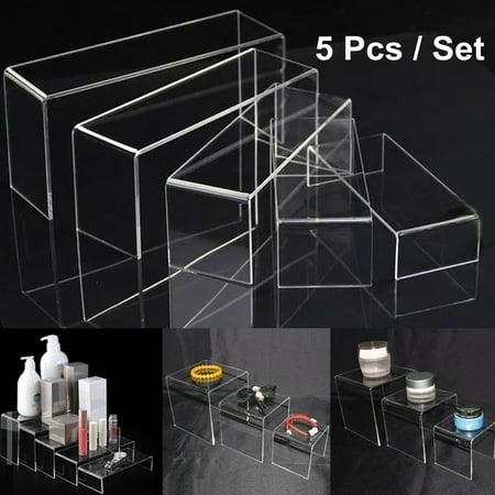 5Pcs Clear Acrylic Display Riser Perspex Sturdy Jewellery Stand ...