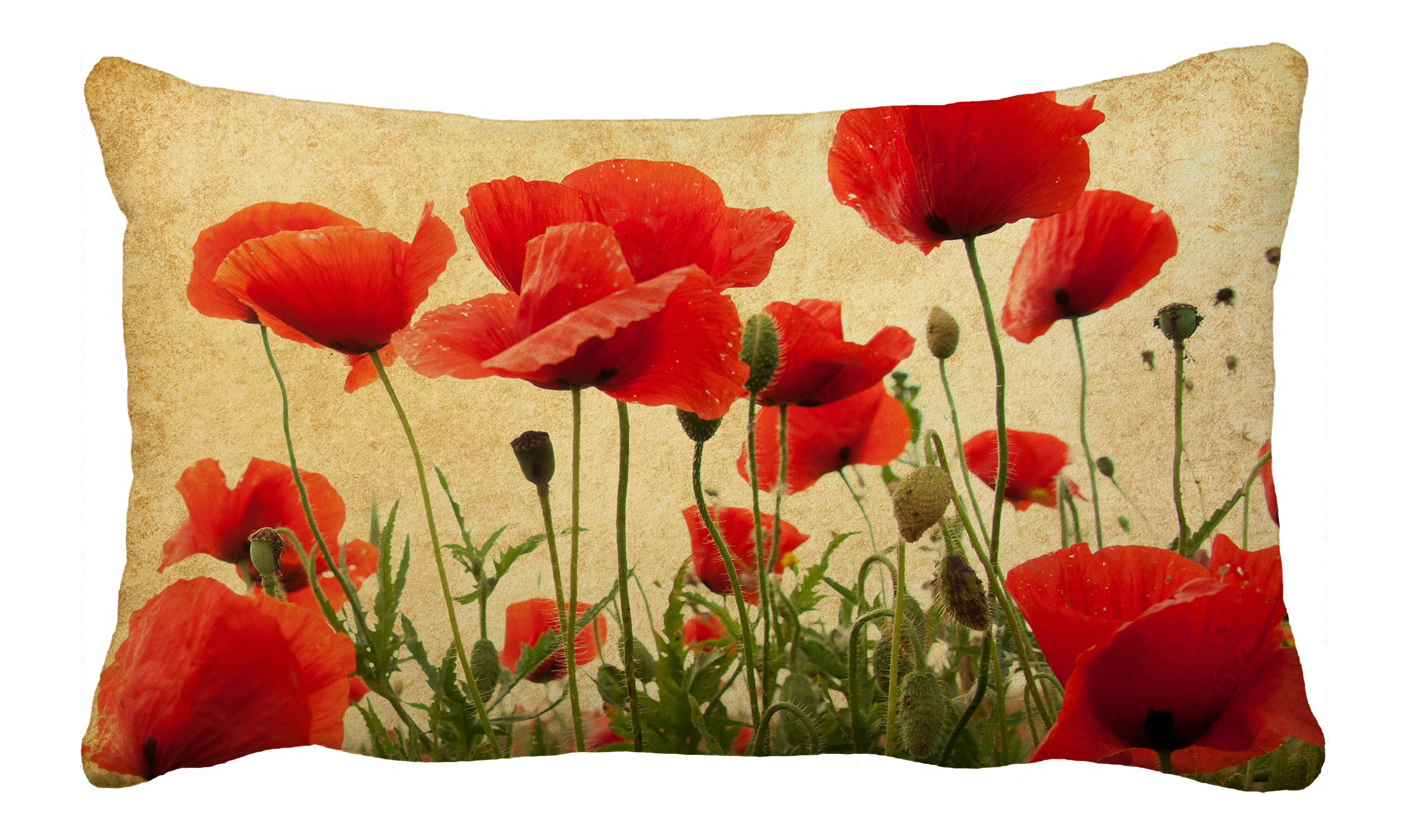 YKCG Vintage Retro Poppy Flower Field Pillowcase Pillow Cushion Case ...