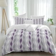 4 Piece Duvet Cover Set Queen, Abstract Purple Gray Wavy Stripes Soft ...