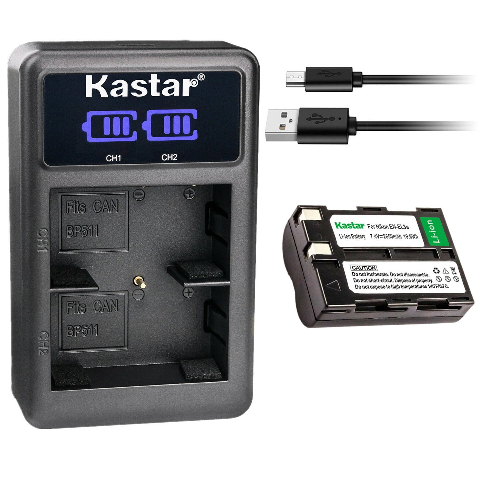 Kastar 1-Pack EN-EL3A Battery and LED2 USB Charger Compatible with ...
