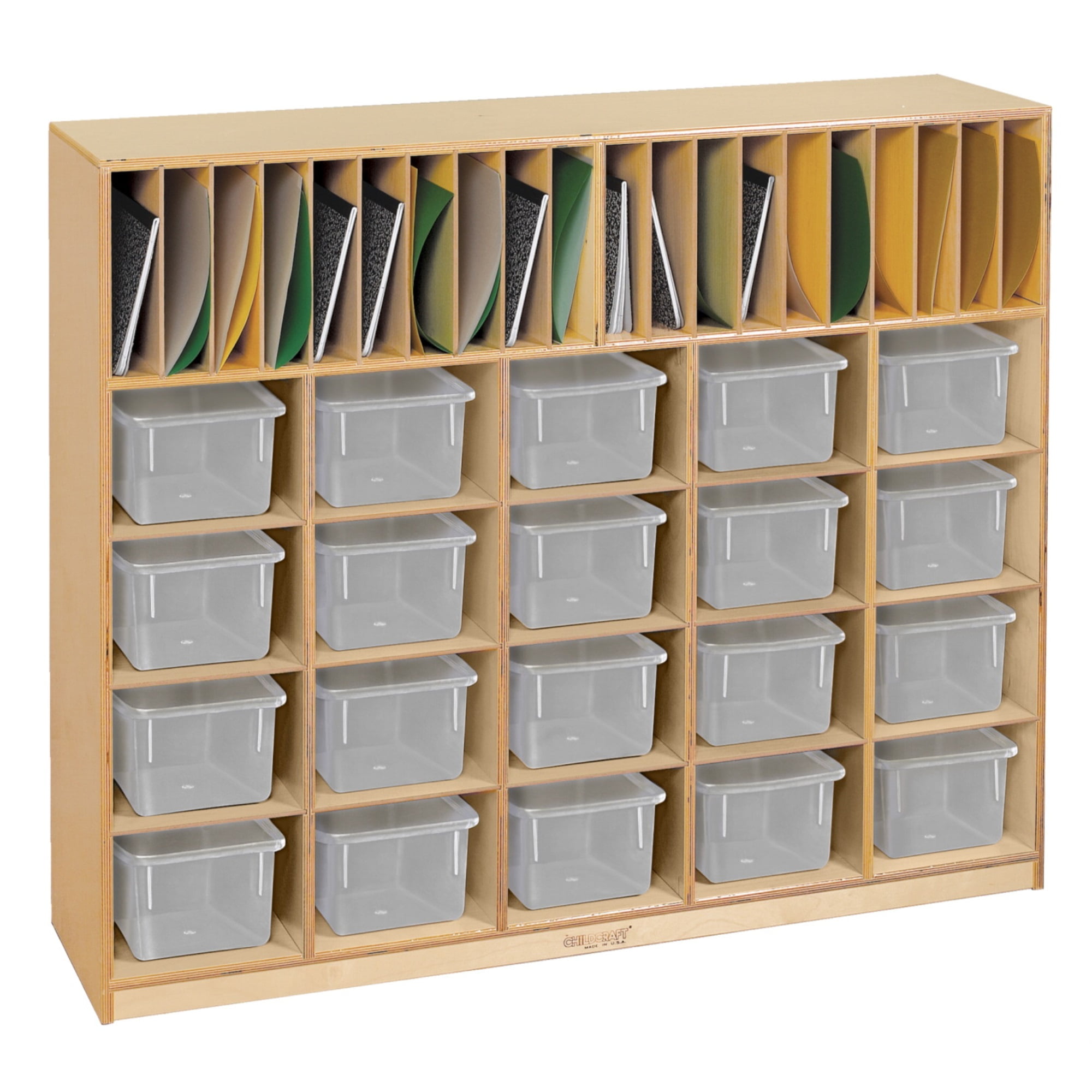 Childcraft Folder and Tray Cubby Unit, 20 Clear Trays, 47-3/4 x 13 x 42 ...