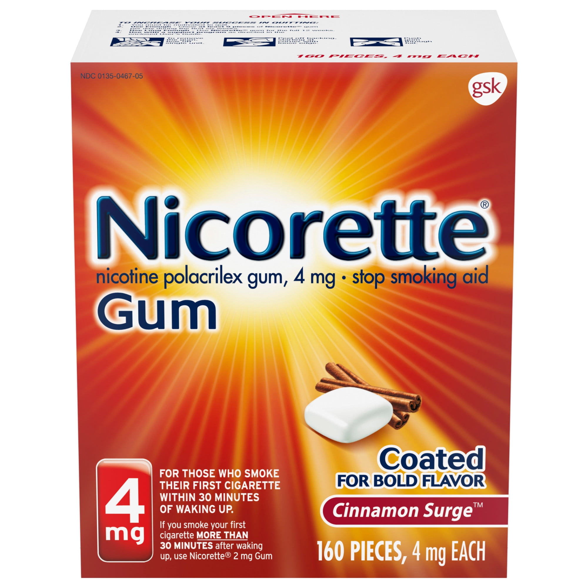 Nicorette Nicotine Gum to Stop Smoking, Cinnamon Surge Flavor, 4 Mg ...