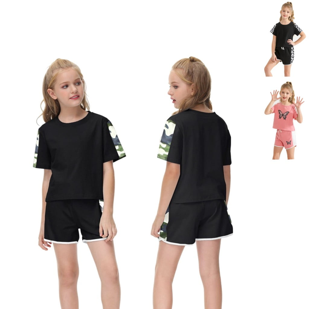 ESHOO Girls Summer Sports Tracksuits, Teenager Little Girls Casual T ...