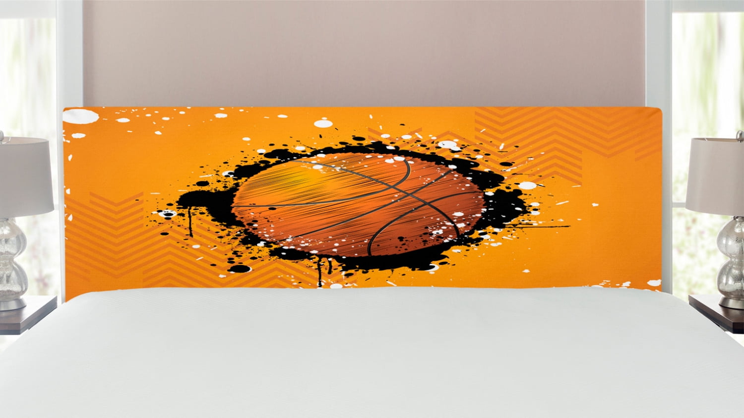 Basketball Headboard, Basketball and Paint Splashes on Abstract Grungy ...