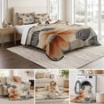 78x90in Quilt Bedding Set, Retro White Orange Dahlia Lightweight ...