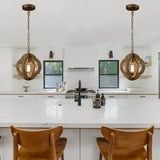 Farmhouse Brown Wooden Pendant Light Fixture Antiqued Gold Finish ...