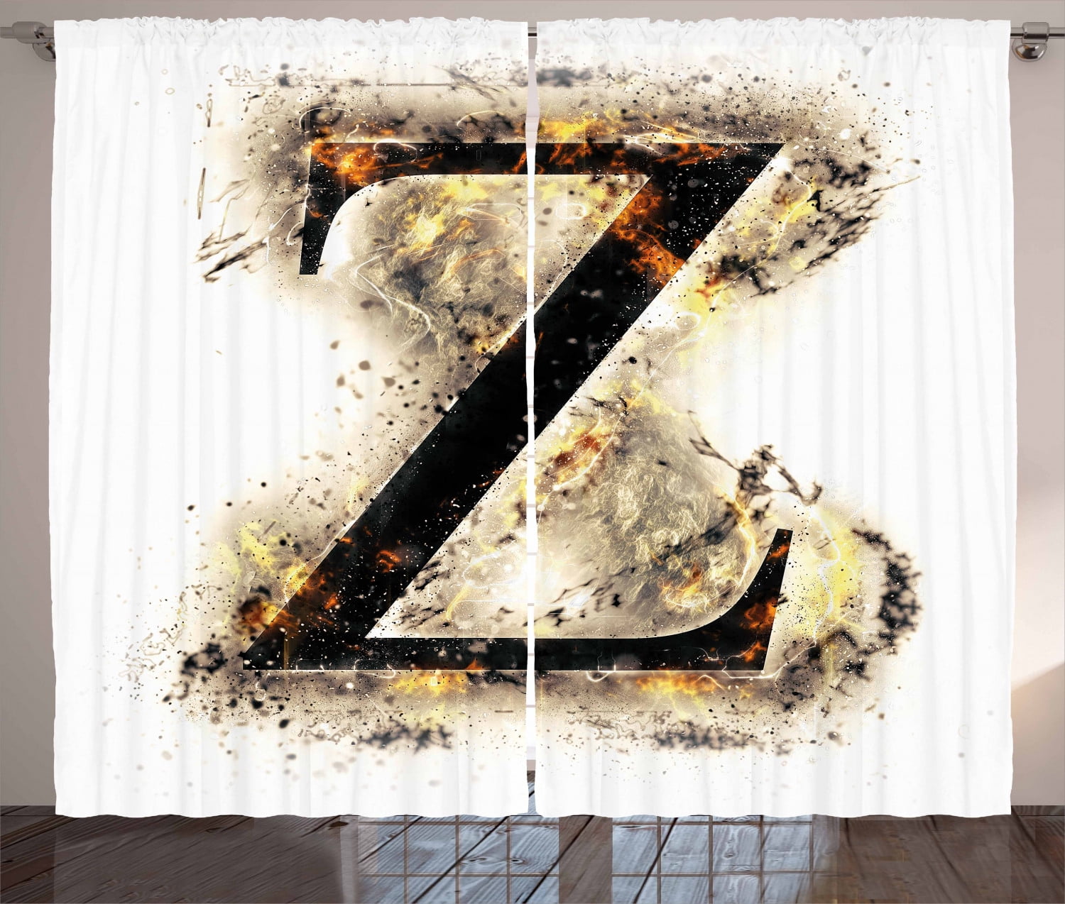 Letter Z Curtains 2 Panels Set, Alphabet Character Capital Z in Burning ...