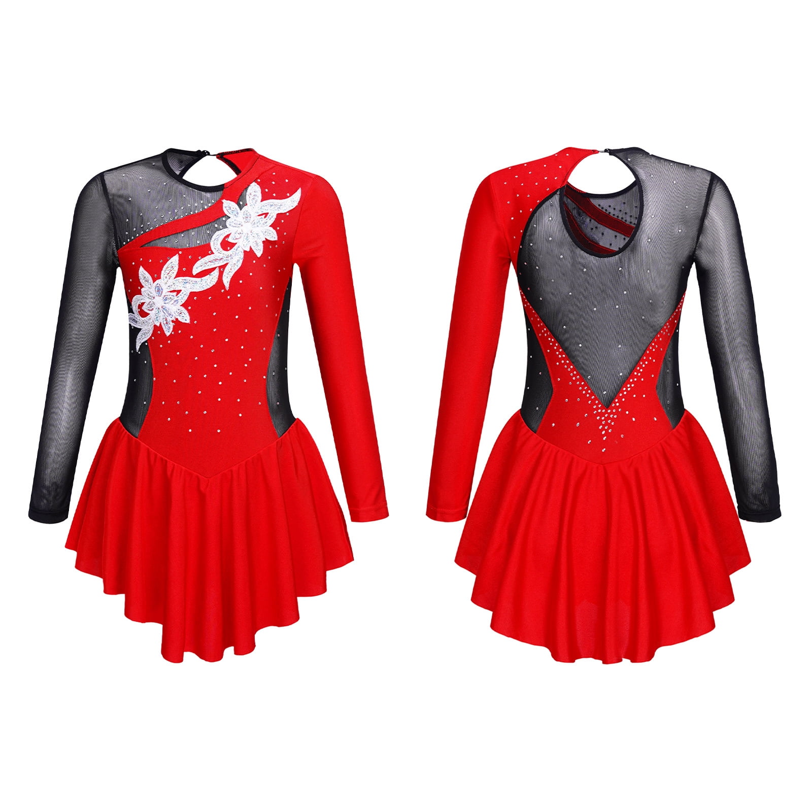 YONGHS Kids Girls Mesh Splice Gymnastics Leotard Figure Ice Skating ...