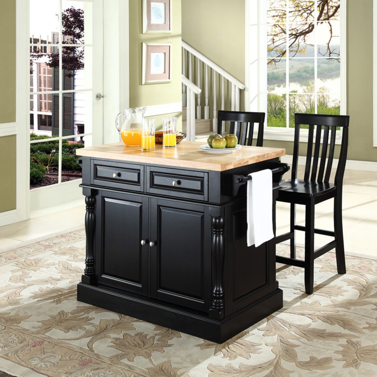 Crosley Furniture Butcher Block Top Kitchen Island with 24" School ...