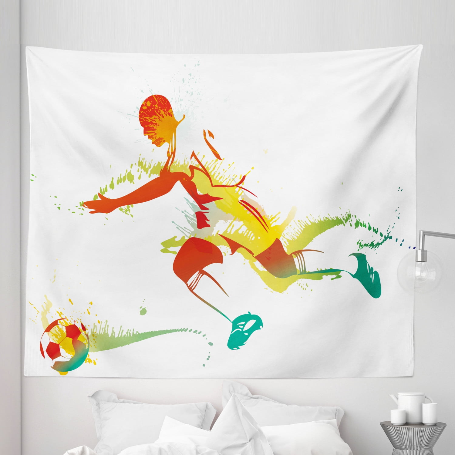 Teen Room Tapestry, Young Man Playing Soccer Football Athlete Game Win ...