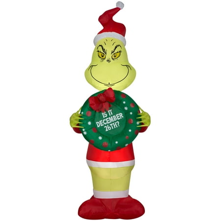 Gemmy Christmas Airblown Inflatable Grinch with Wreath, 5.5 ft Tall ...