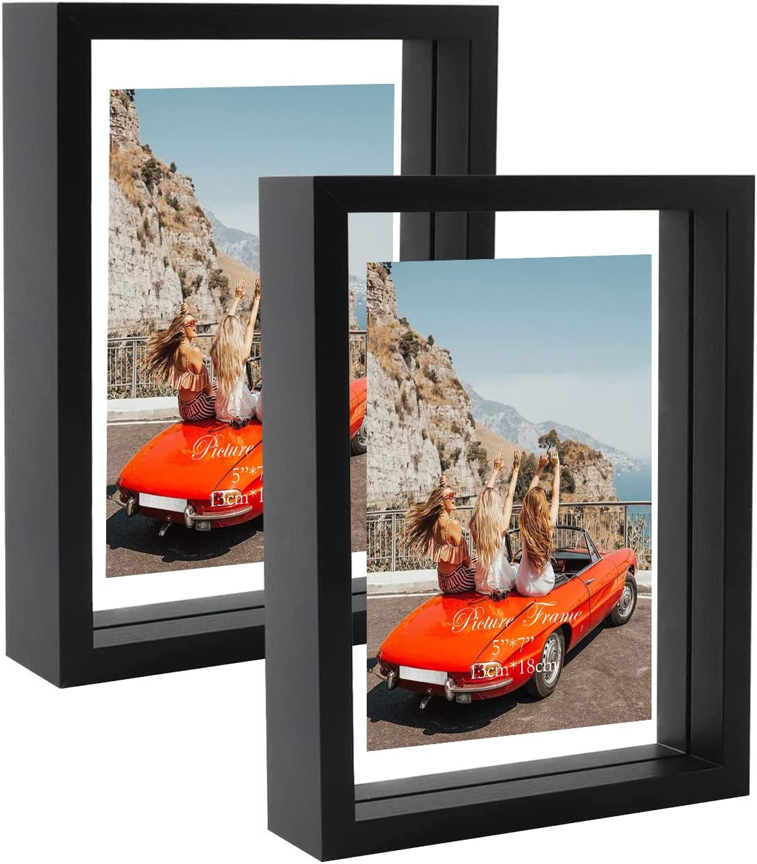 5x7 Floating Picture frames Black, 2 Pack Rotating Photo Frame ...