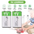 MDHAND 9V Battery 650mAh Lithium Li-ion Rechargeable Long-lasting Power ...