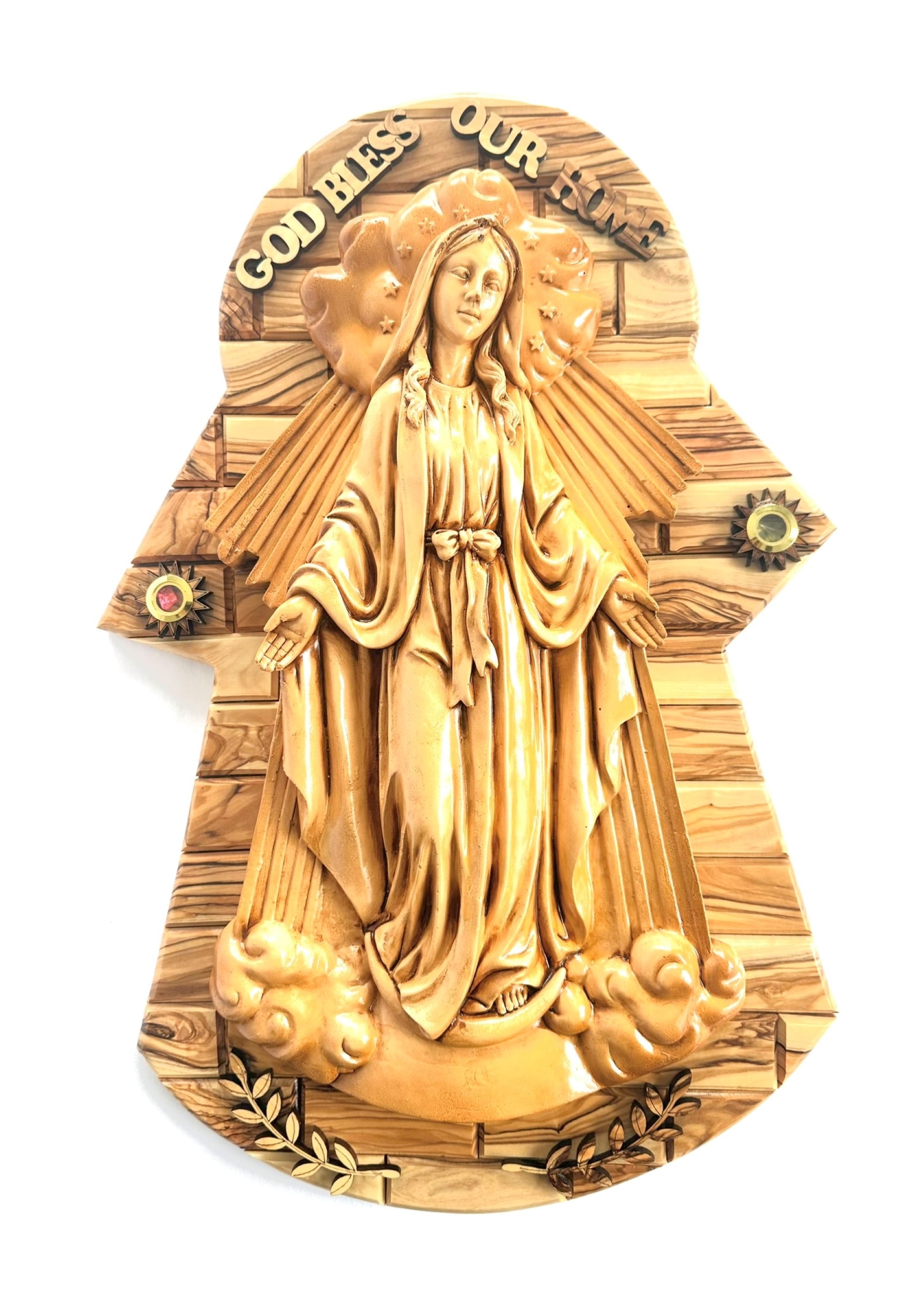 Virgin Mary Olive Wood Wall Icon Plaque - Walmart.com