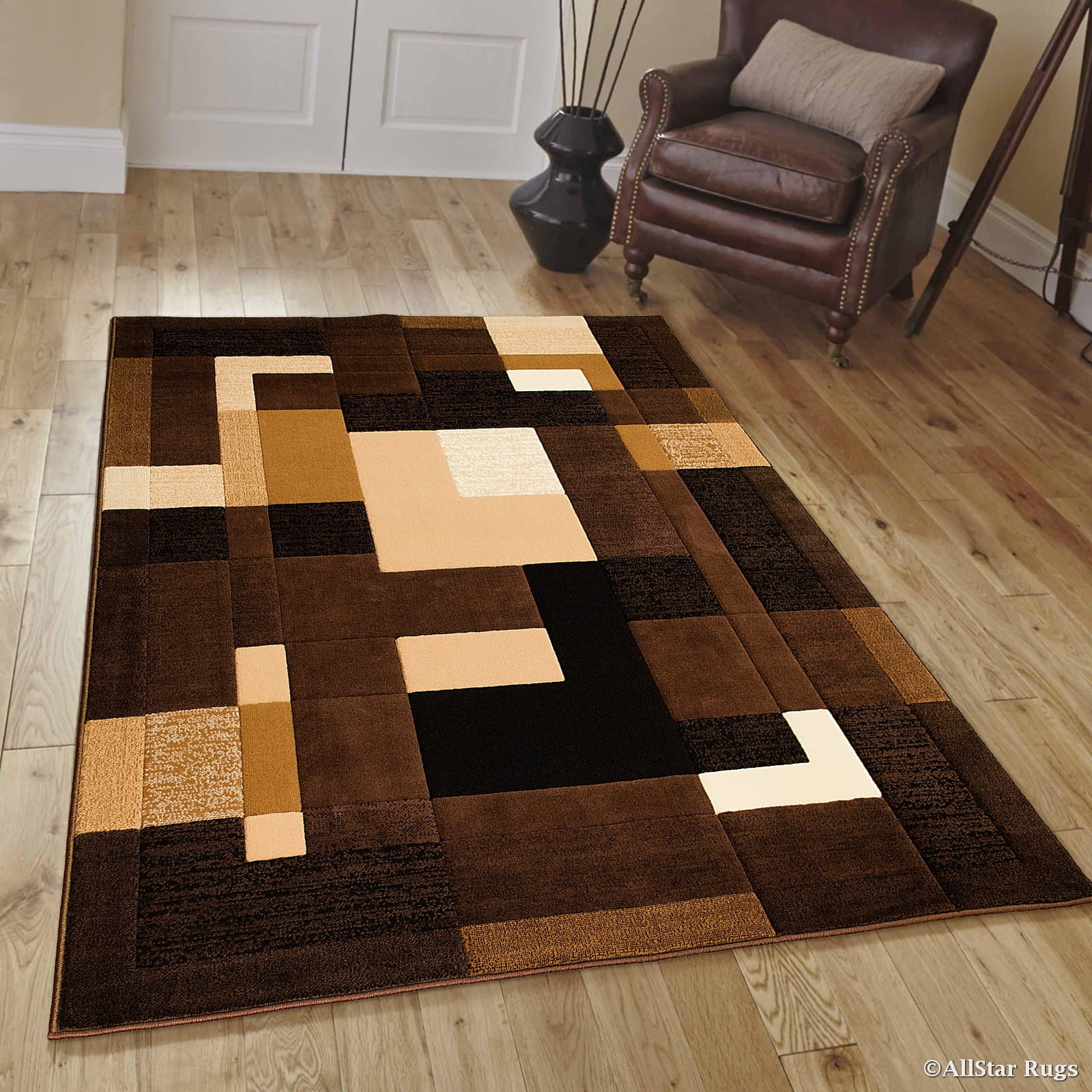 Allstar Brown Modern Contemporary Casual Brown Area Rug (7' 10" x 10' 2 ...