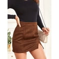 Brown High-Waist Suede Mini Skirt With Front Split Hem - Walmart.com