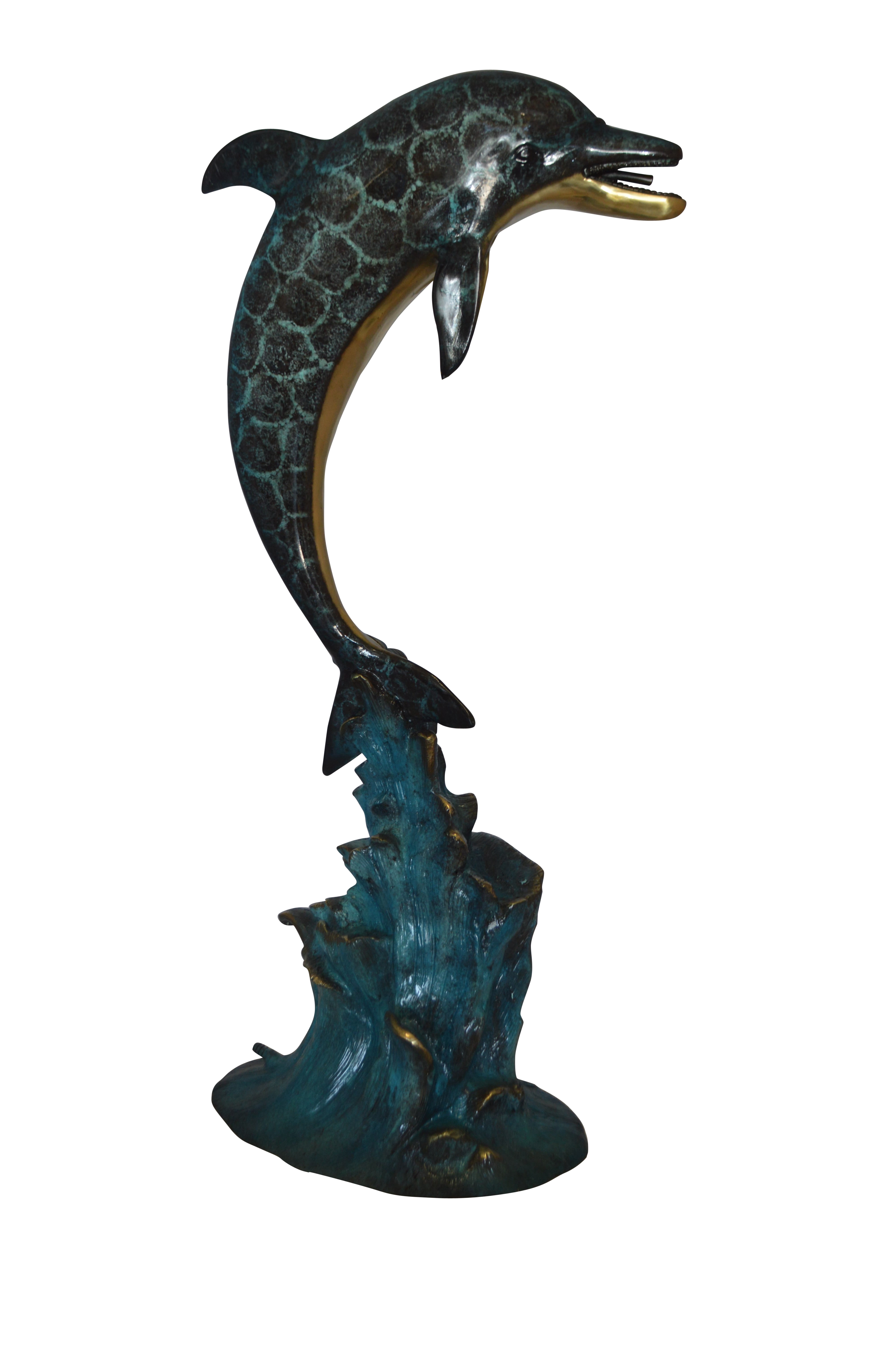 Single Dolphin Fountain Bronze Statue - Size: 22"L x 14"W x 45"H ...