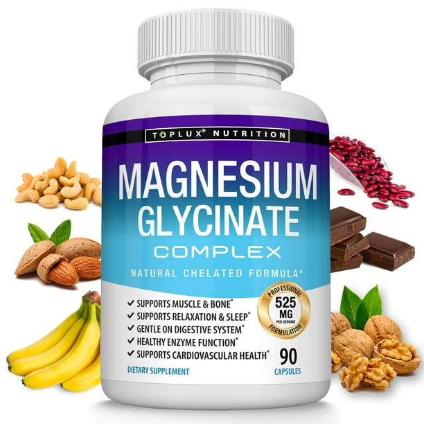Toplux Magnesium Glycinate Complex 525 mg High Absorption 125% DV ...