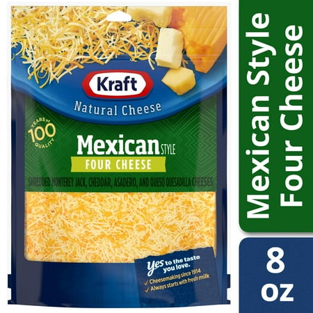 Kraft Mexican Style Four Cheese Blend Shredded Cheese, 8 oz Bag ...