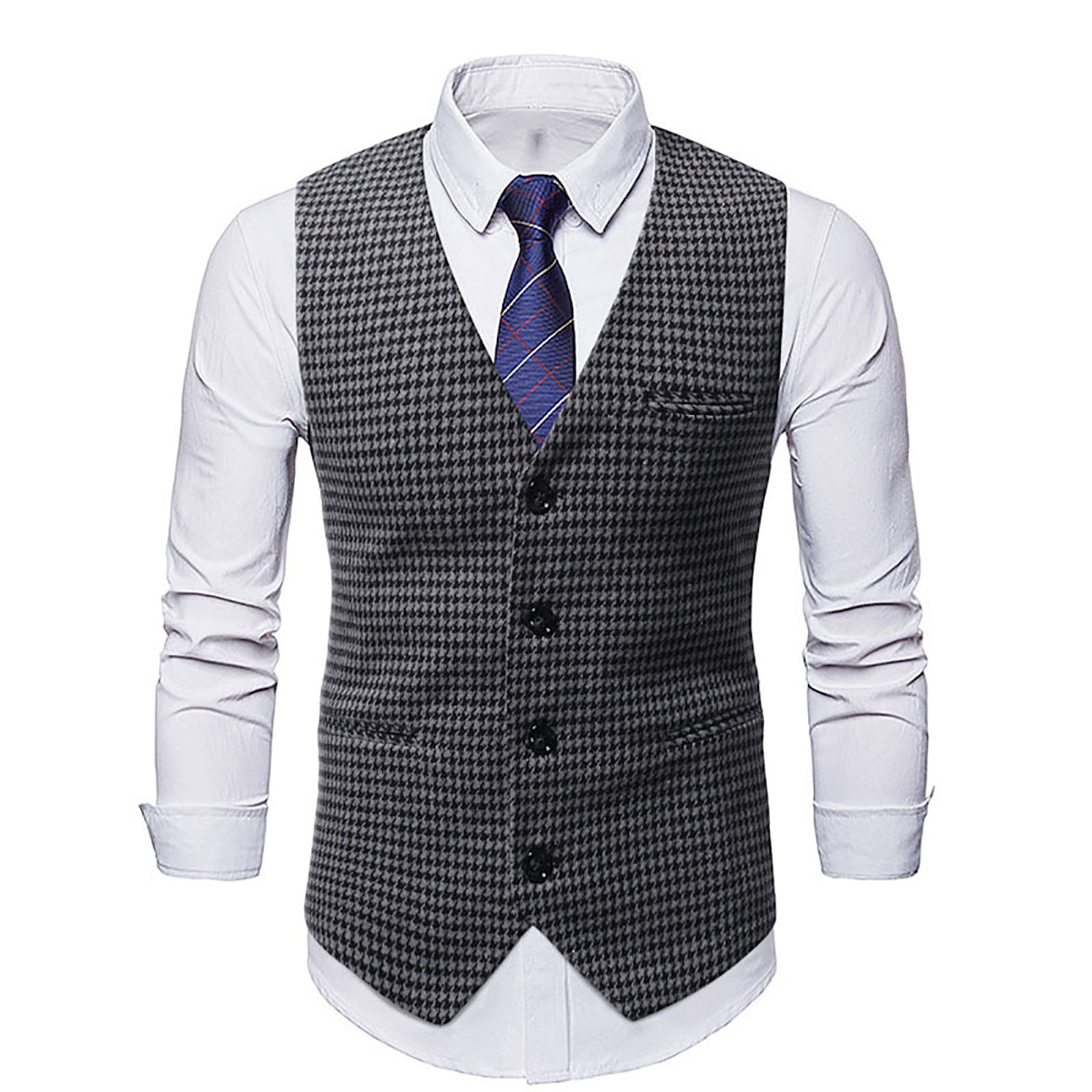 Men's Slim Fit Suits Vest Classic Single Breasted V Neck Herringbone ...