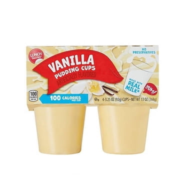 Great Value Vanilla Pudding Cups, 3.25 oz, Pack of 4, Made with Skim ...