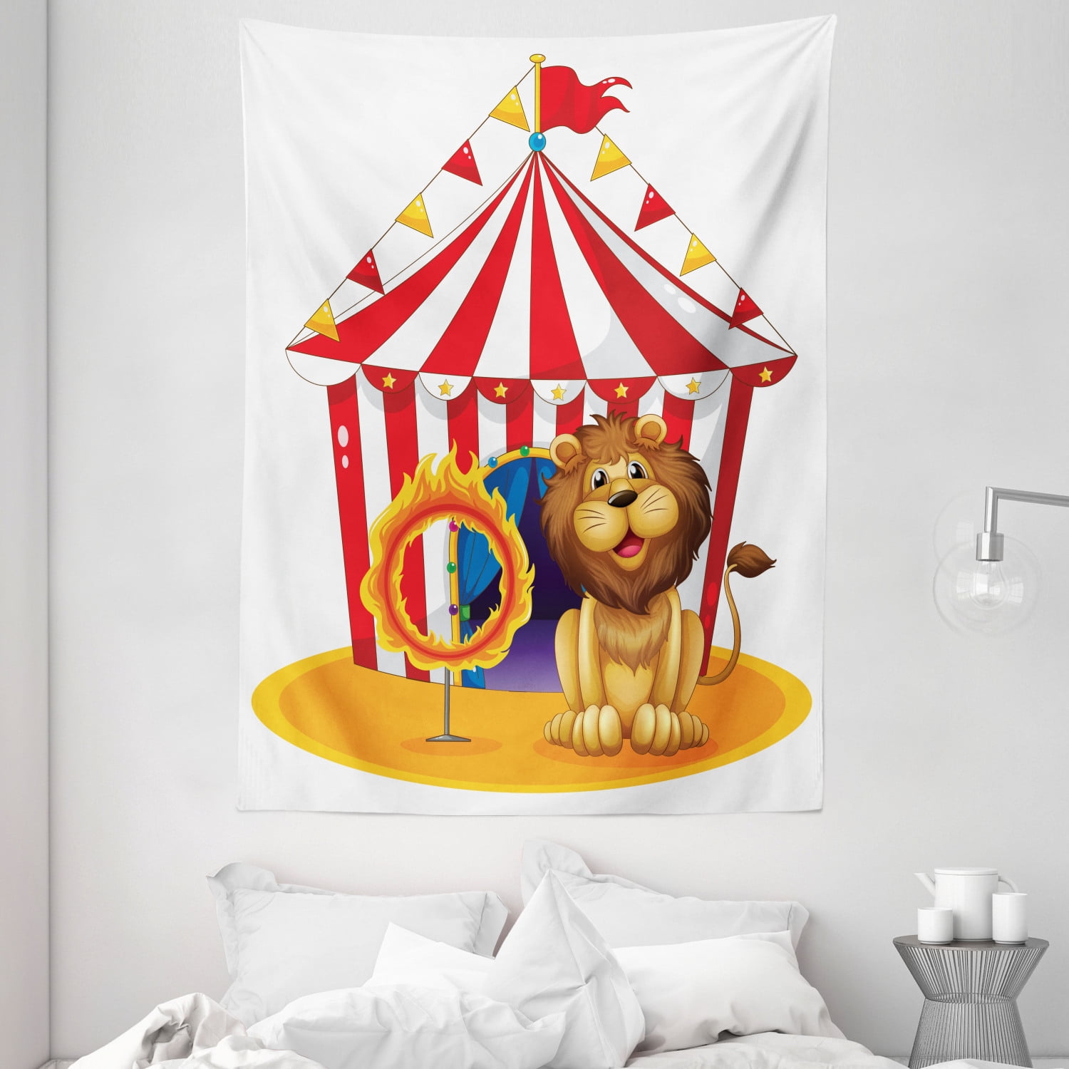Circus Decor Wall Hanging Tapestry, Illustration of a Lion Beside the ...