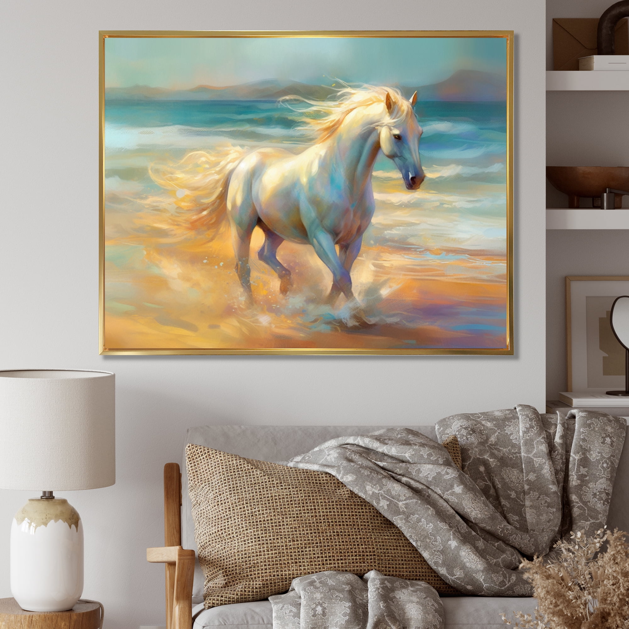 Click here for Designart Cream Modern Gold Framed Wall Art  Horse... prices