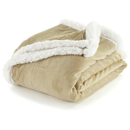 Sand and White Sherpa Plush Fleece Throw Blanket: Reversible, 50" x 60 ...