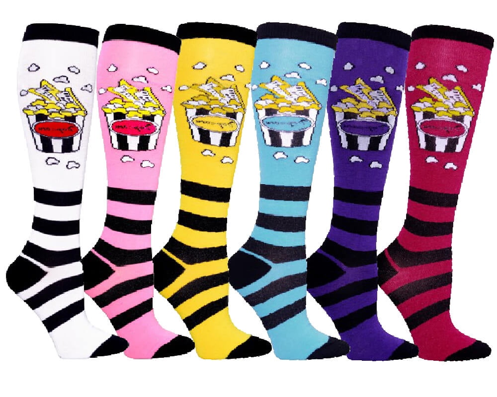 6 Pairs Women's Fancy Design Multi Colorful Patterned Knee High Socks ...
