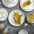 Stone Lain 32 Pieces Porcelain Gold Splash White Round Dinnerware set ...