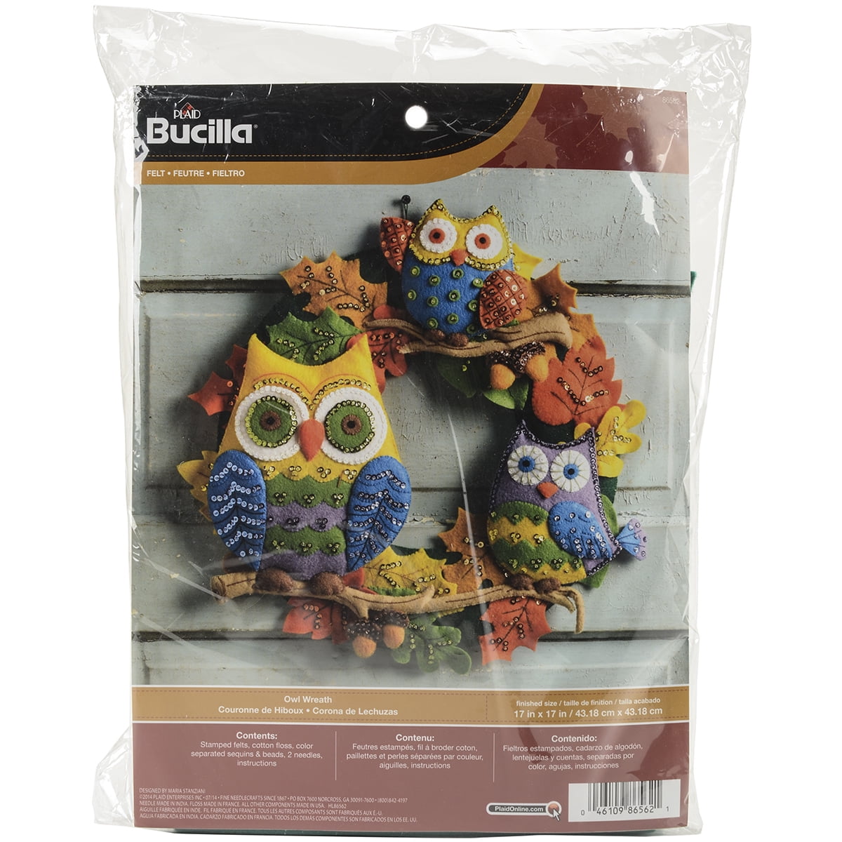 Bucilla Felt Wreath Applique Kit 17" Round-Owl 86562 - Walmart.ca
