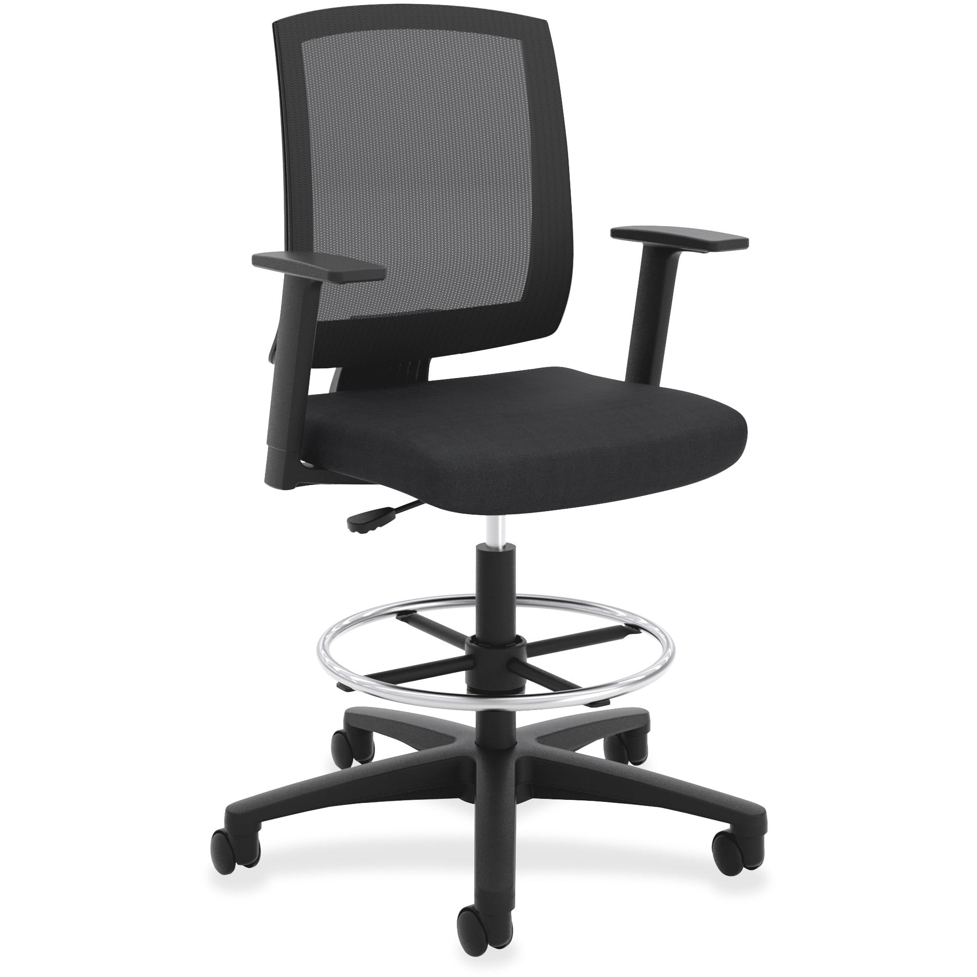 basyx VL515 Mid-Back Mesh Task Stool with Fixed Arms, Black - Walmart ...