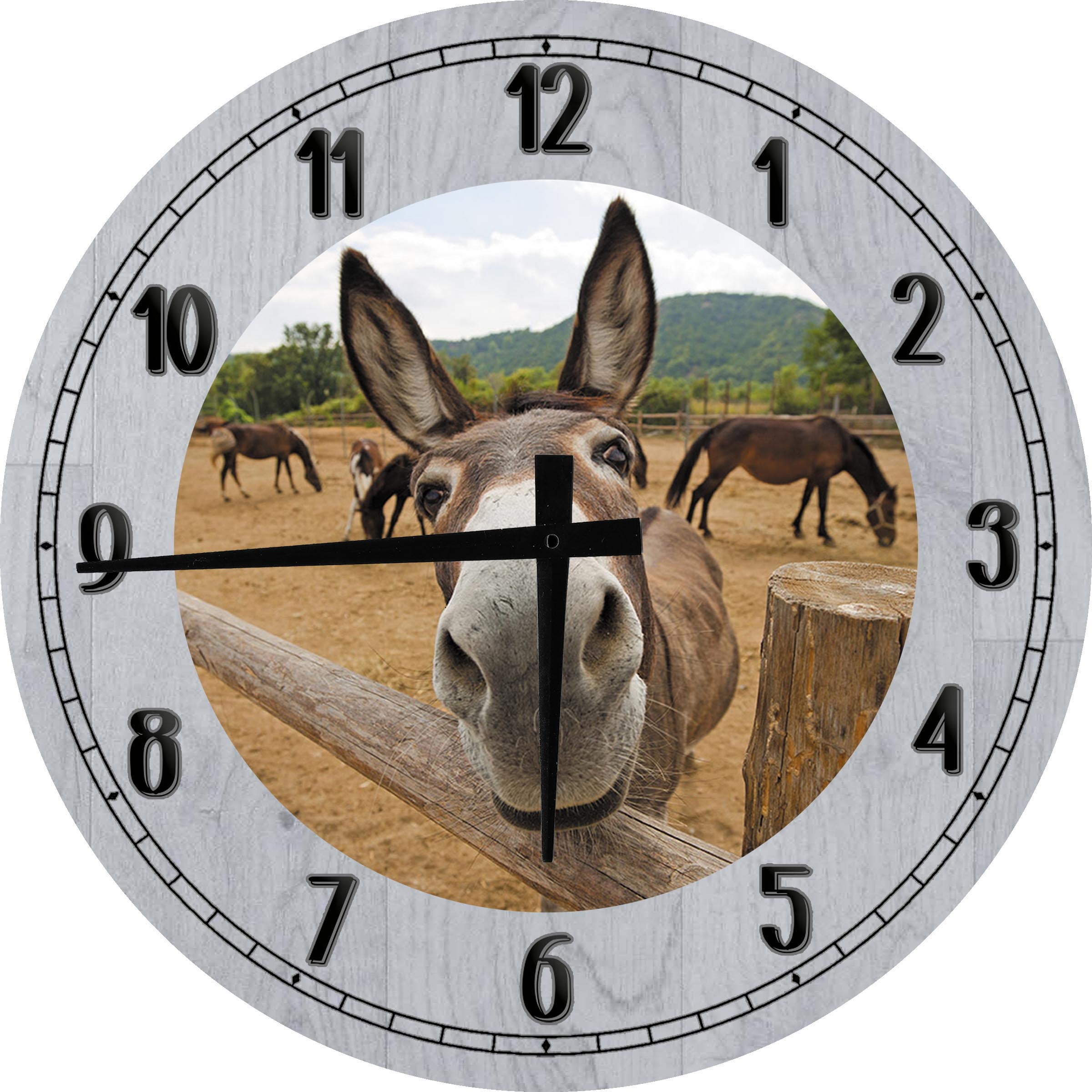 Wood Wall Clock 12 Inch Donkey Wall Art Curious Donkey Mule Horse ...