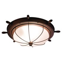 Orleans 15-in W Navy Blue and Matte Gold Coastal Ship Wheel Flush Mount ...