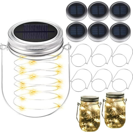 Solar Mason Jar Lights 6 Pack 20 LED Solar Mason Jar Lids Lights by ...