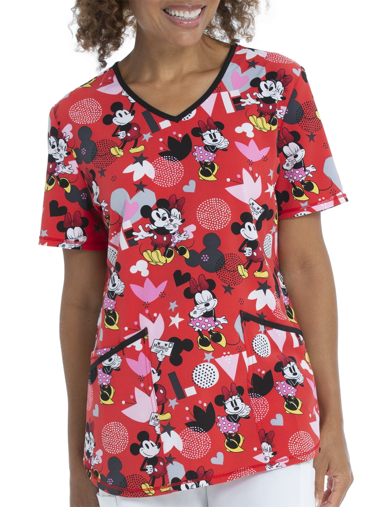 Scrubstar Women's Disney Mickey "Mickey Love Letter" V-Neck Print Scrub ...