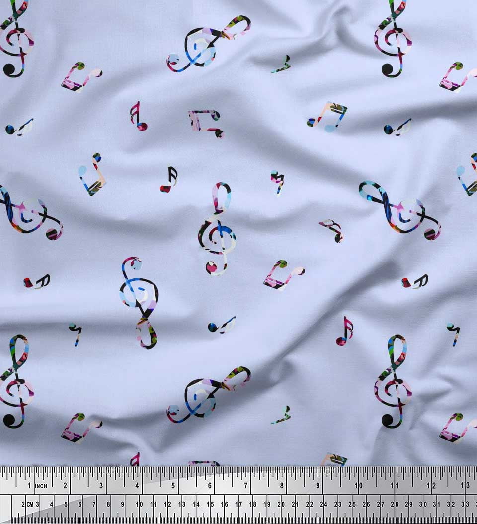 Soimoi Polyester Crepe Fabric Notes Musical Instrument Print Fabric by ...
