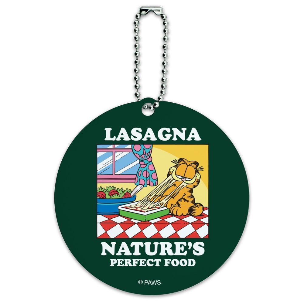 Garfield Lasagna The Perfect Food Round Luggage ID Tag Card Suitcase ...