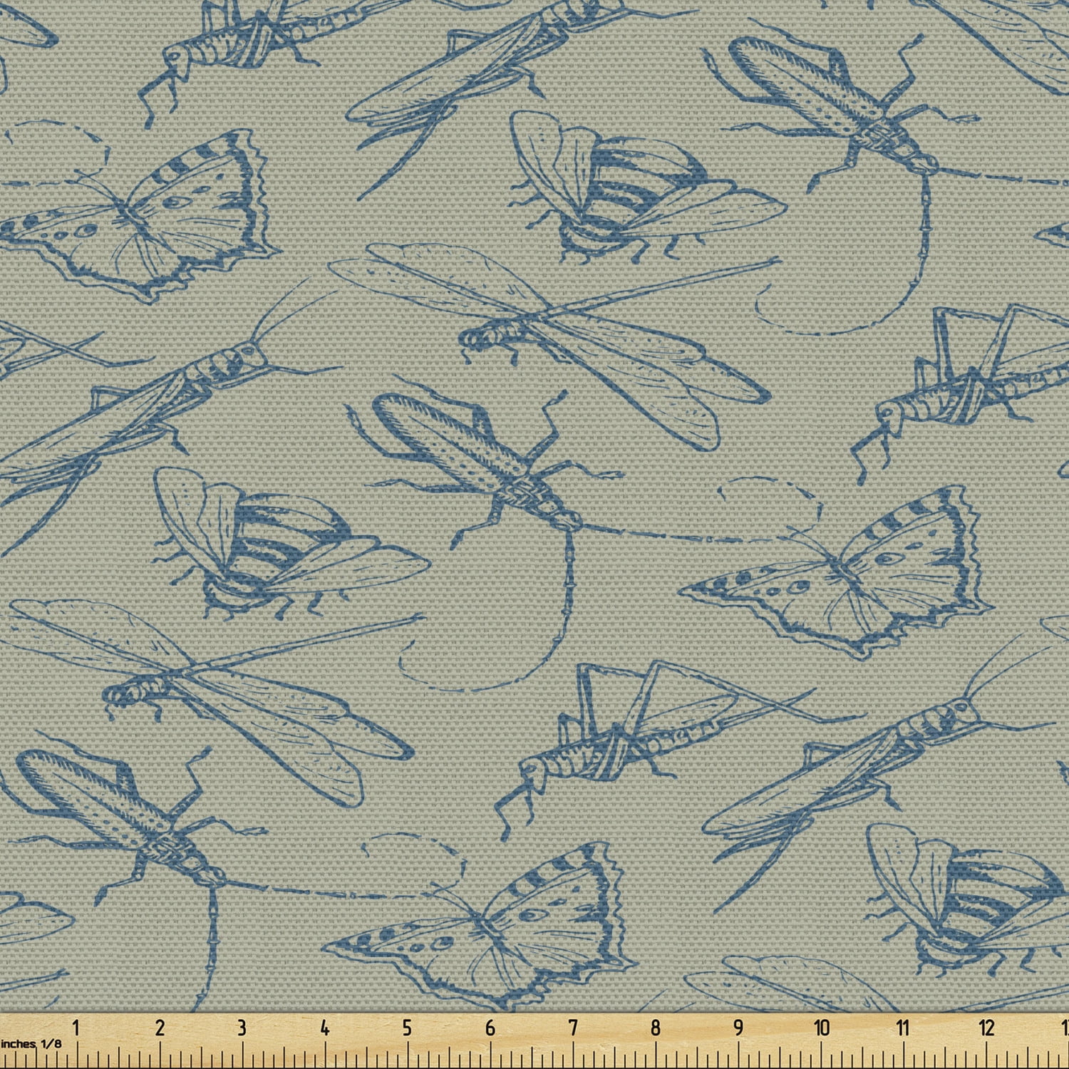 Entomology Fabric by the Yard, Monotone Demonstration of Various Insect ...