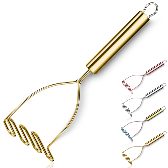ReaNea Golden Potato Masher, 9.6 Inch Stainless Steel Heavy Duty Metal ...