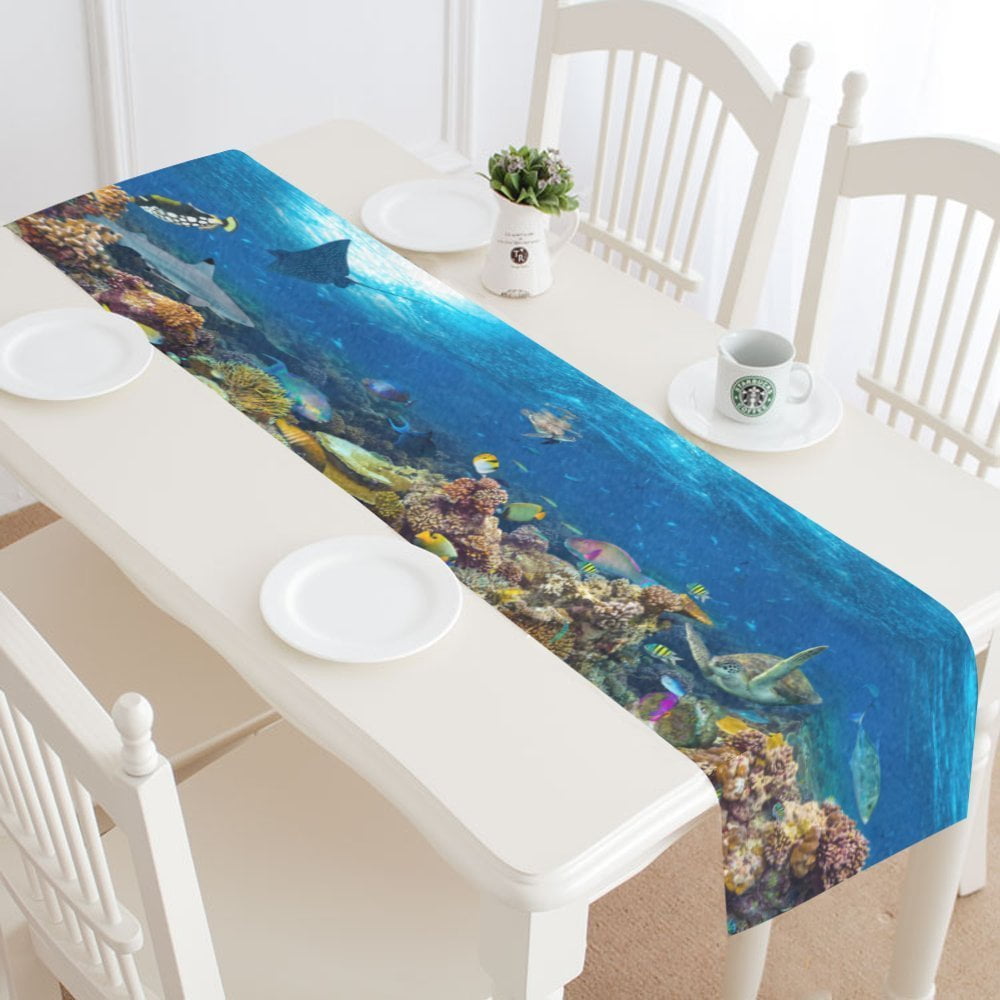 MYPOP Blue Ocean Wave Table Runner Home Decor 16x72 Inch,Underwater ...