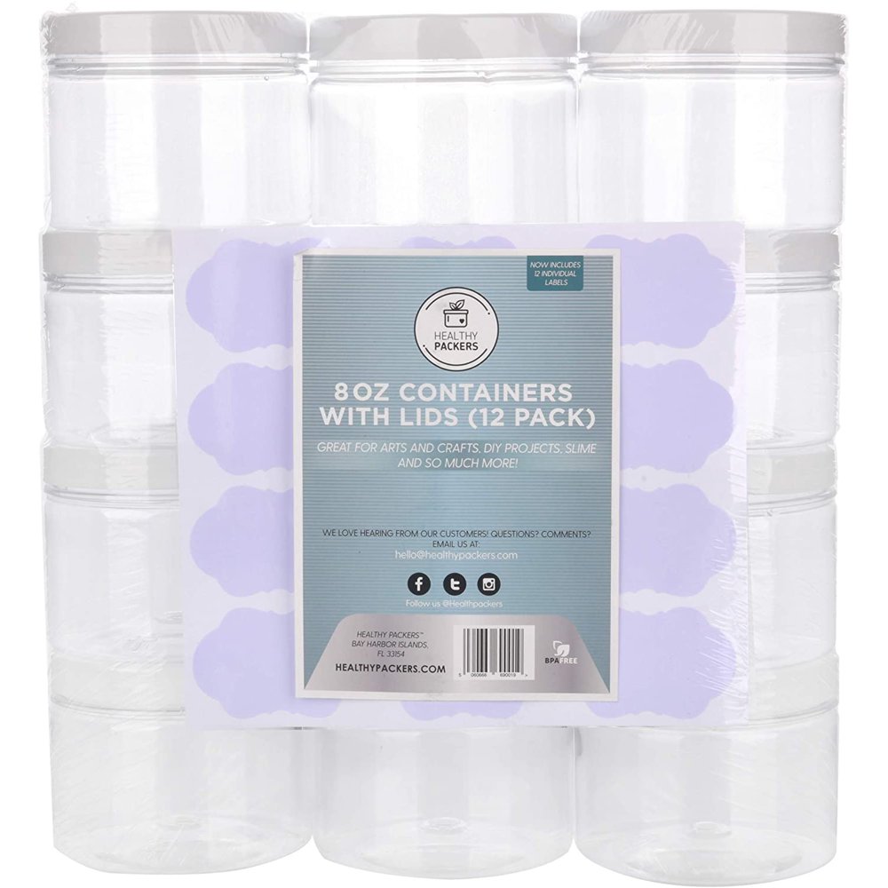 Slime Containers with Water-tight Lids (8 oz, 12 Pack) - Clear Plastic ...