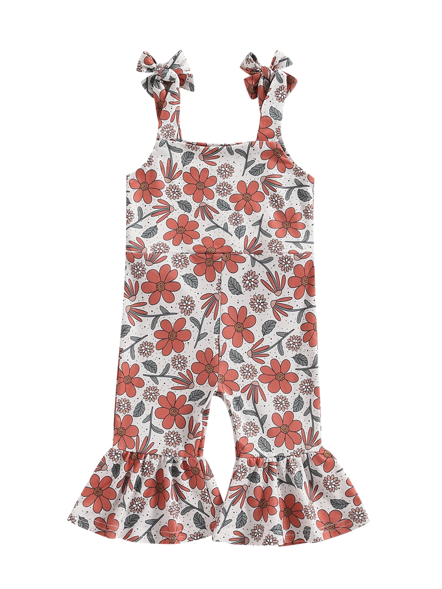 Inevnen Toddler Kids Girls Jumpsuits Floral Print Sleeveless Bow Sling ...