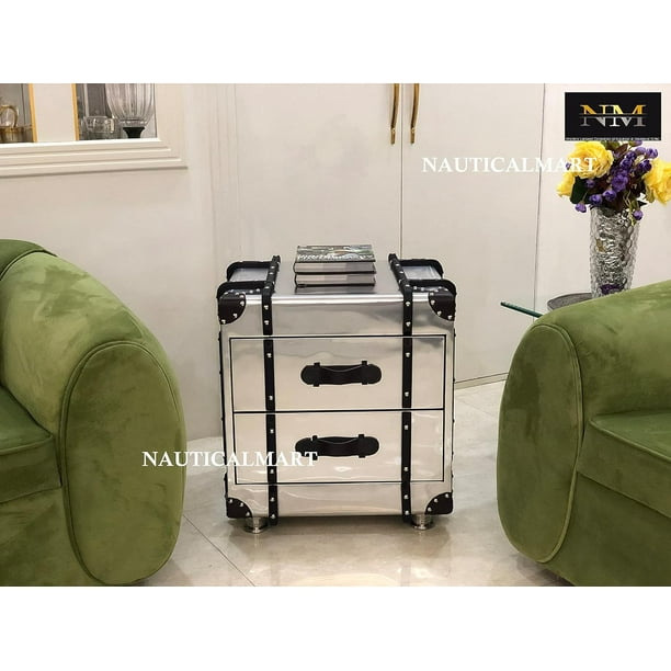 Nauticalmart Aviator Luggage Trunk Side Table, Soft Close Drawers Home ...