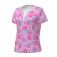 Honeii Donuts Print Women's V-Neck T-Shirt,Short Sleeve V Neck Tees ...