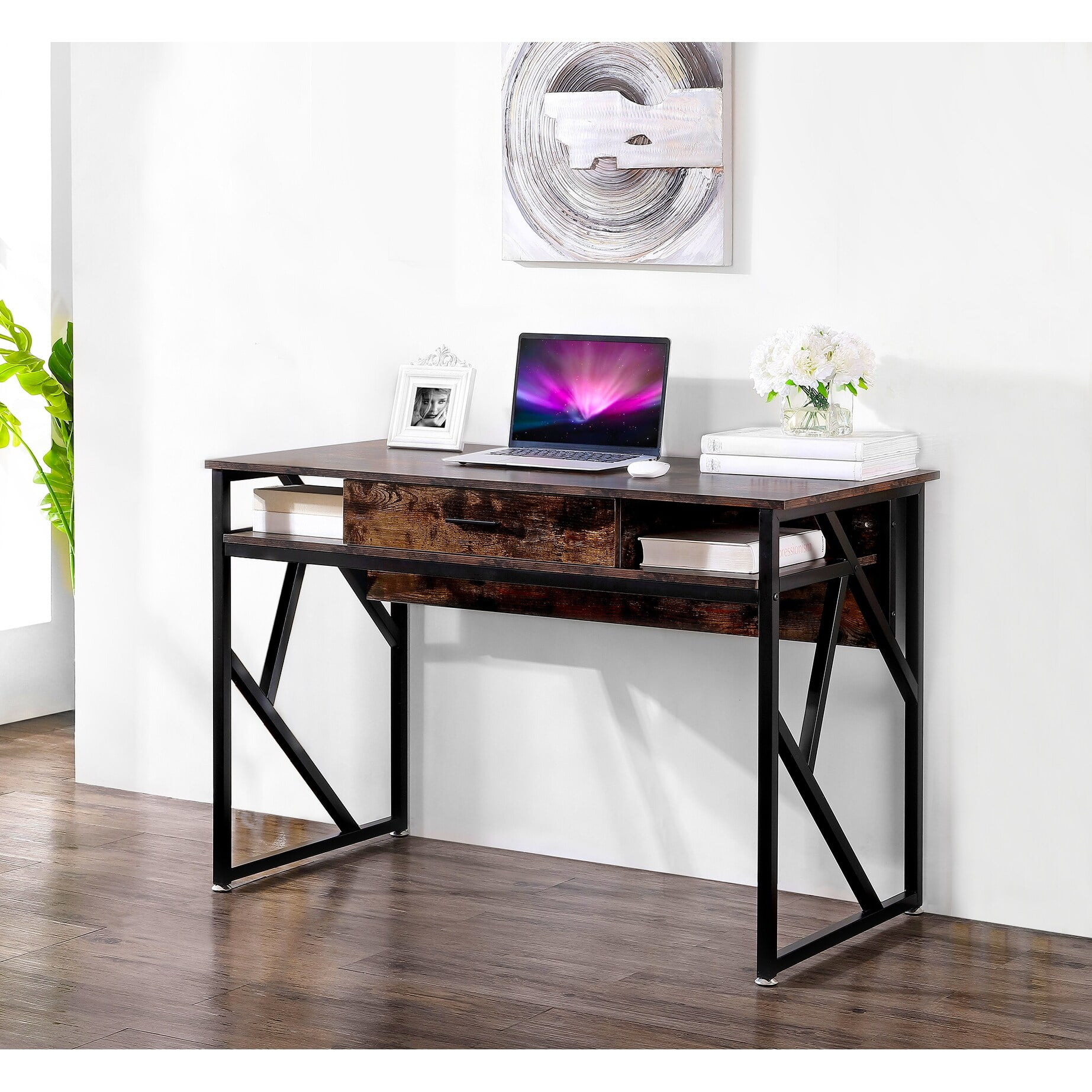 Ledel Farmhouse Writing Desk with Storage Drawer and Shelf - Walmart.com