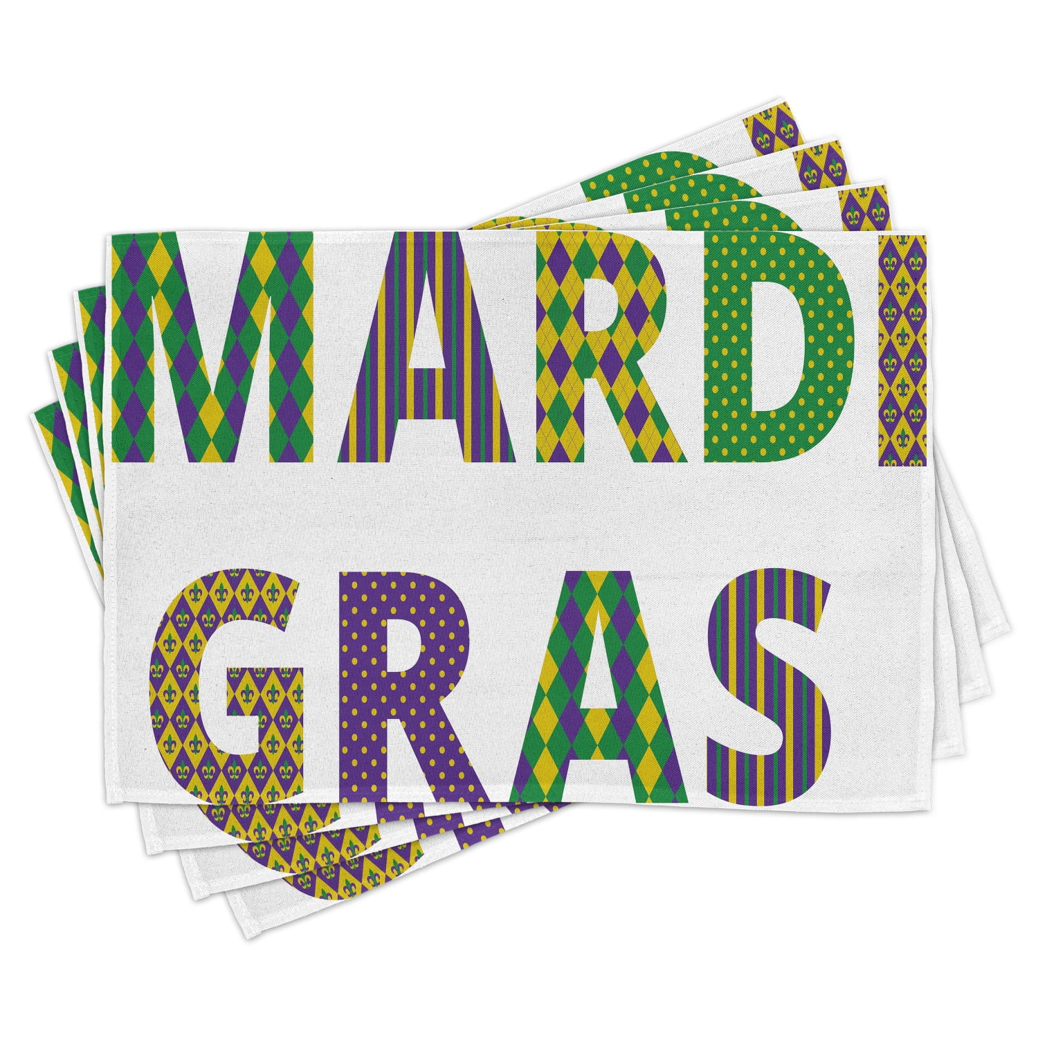 Ambesonne Mardi Gras Place Mats Set of 4, Letters Lily, Standard Size ...